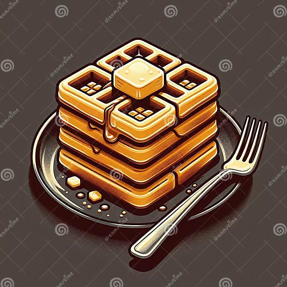 A Cube-shaped Stack of Waffles Topped with Butter, on a Plate with a ...