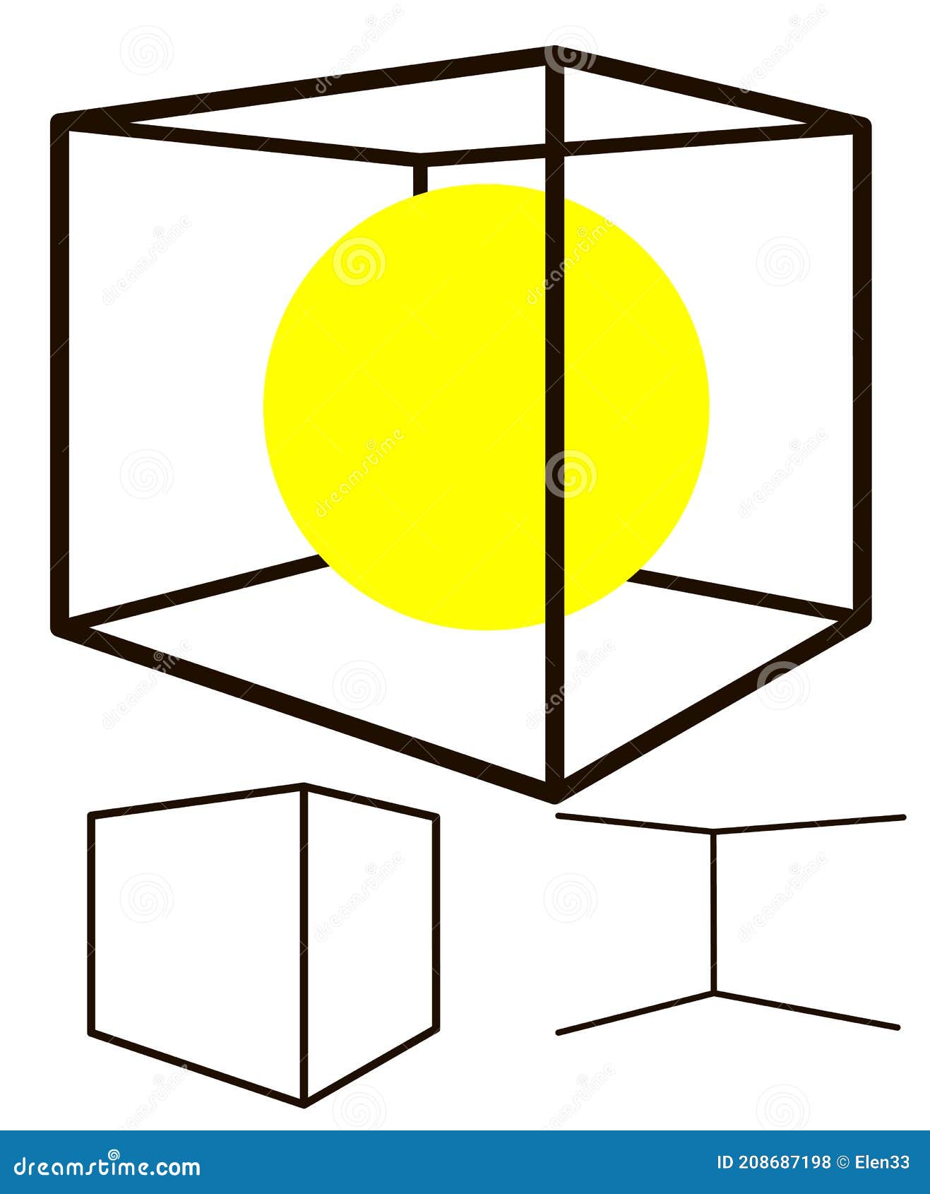 Cube Silhouette Front and Back Edges and Circle Inside in Separate ...