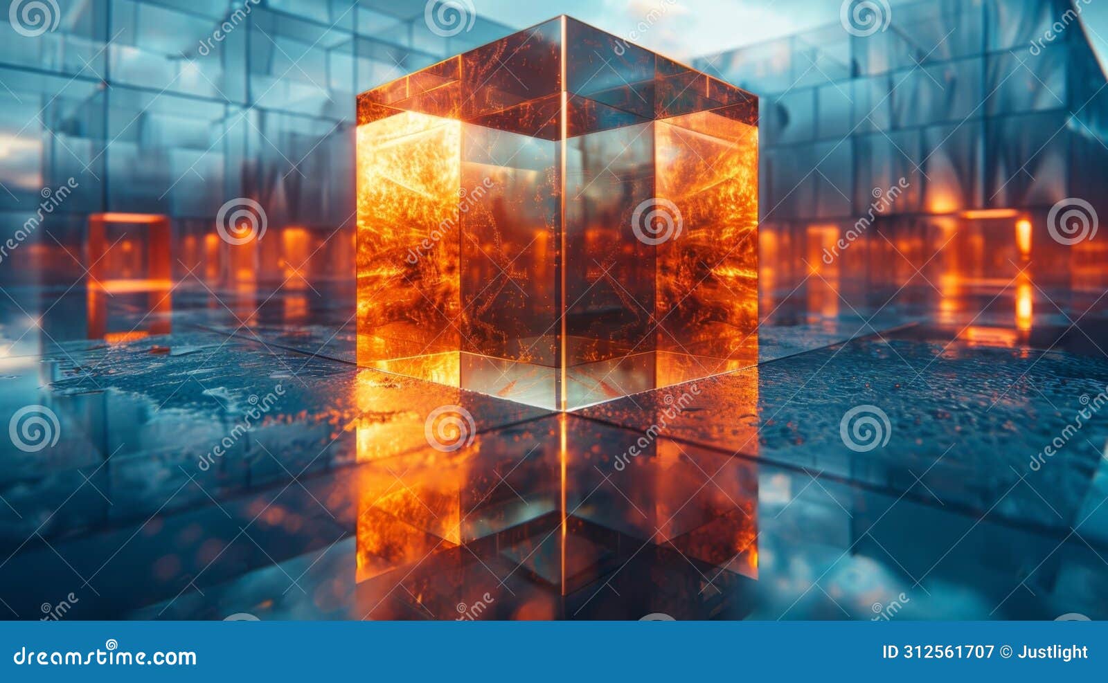 The Cube Sits Atop a Reflective Surface the Mirrored Image Creating an ...