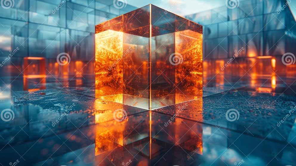 The Cube Sits Atop a Reflective Surface the Mirrored Image Creating an ...
