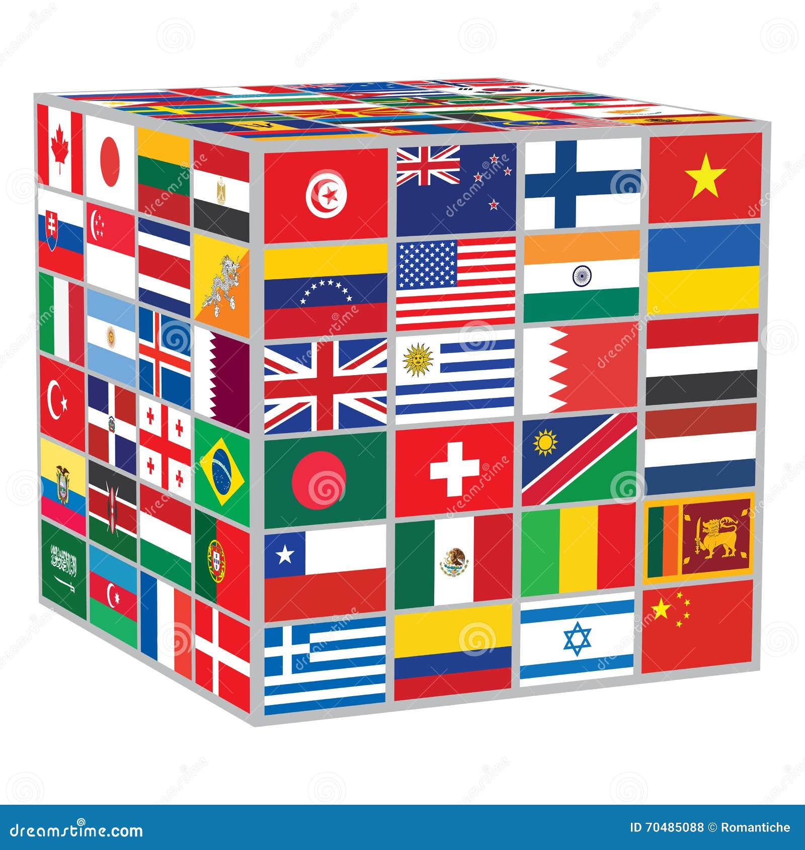 Cube with Some of World Flags Stock Illustration - Illustration of flag ...