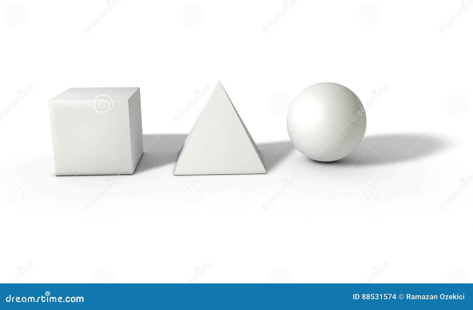 Cube, Sphere and Pyramid on Lasting White, 3d Render Stock Illustration ...