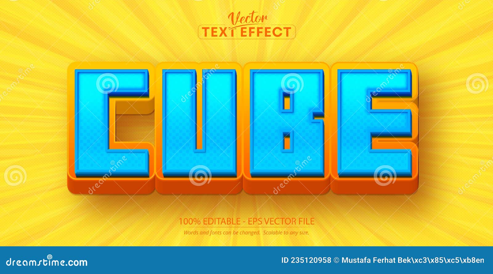 Cube Text, 3d Cartoon Style Editable Text Effect Stock Vector ...