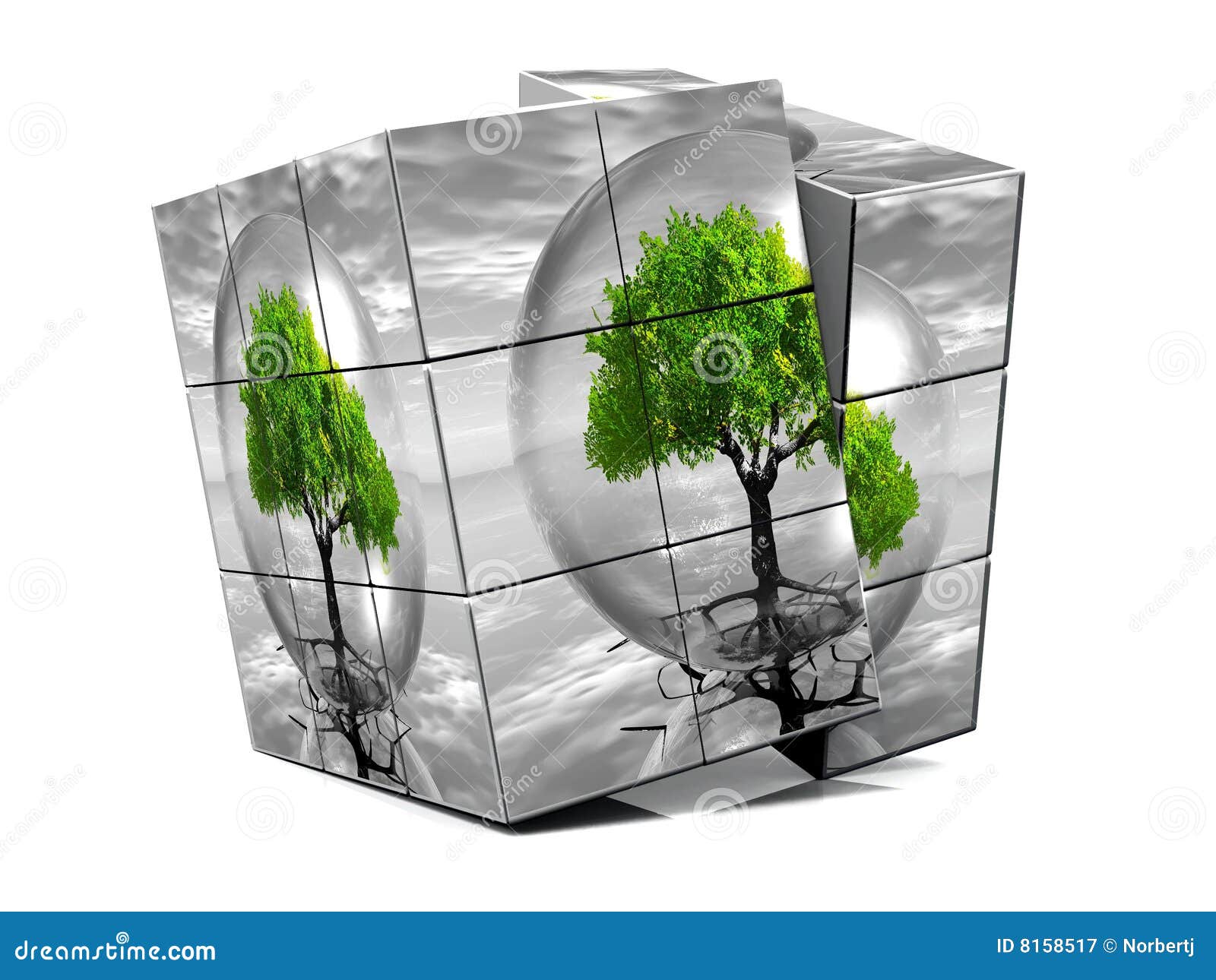 The cube and the tree stock illustration. Illustration of work - 8158517