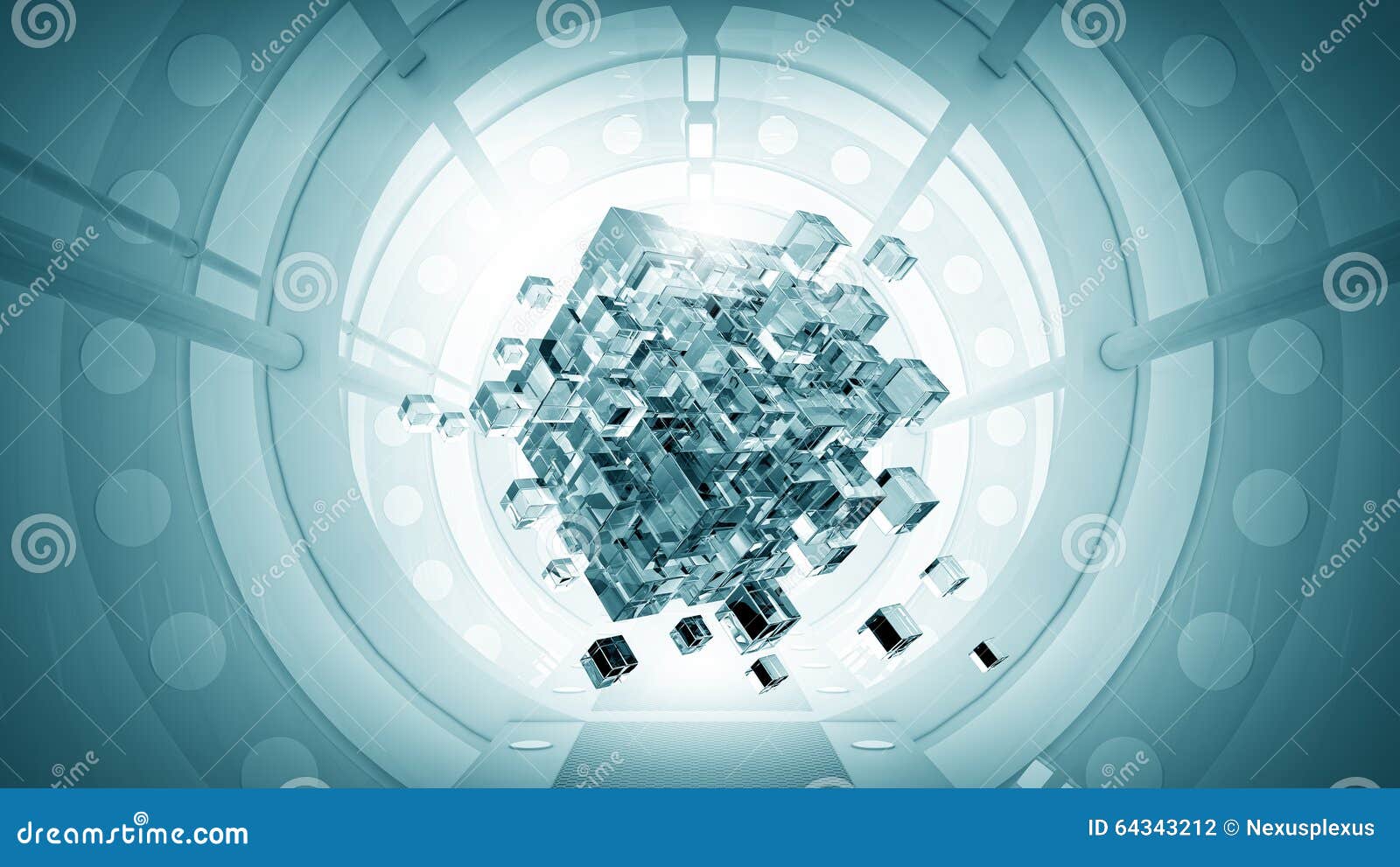 Cube in virtual room stock illustration. Illustration of technology ...