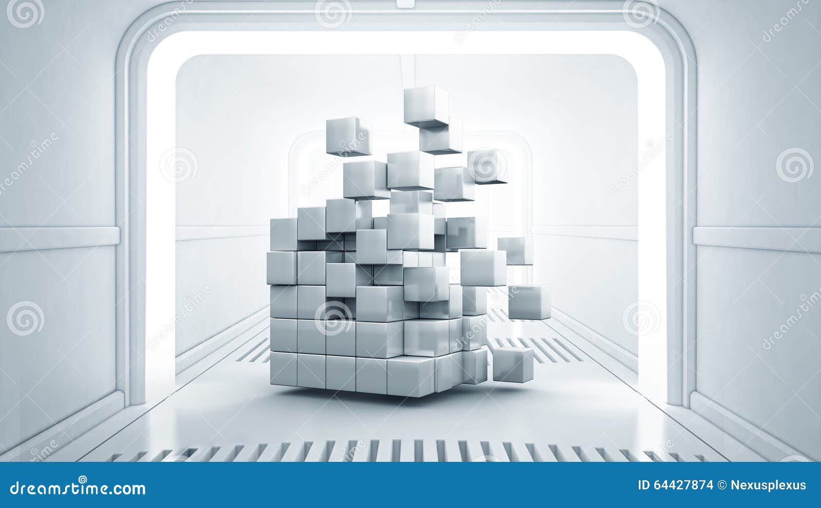 Cube in virtual room stock photo. Image of generated - 64427874
