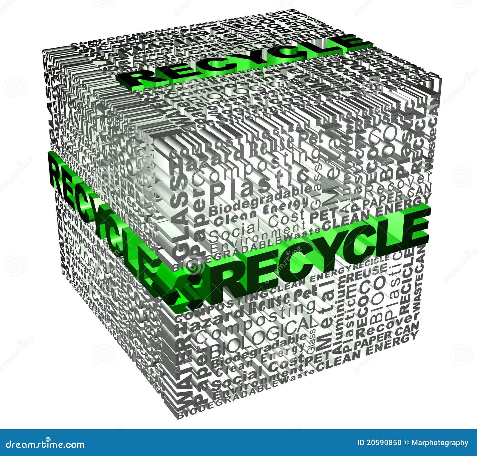 Cube Words with Recicle Word in Green Stock Illustration - Illustration ...