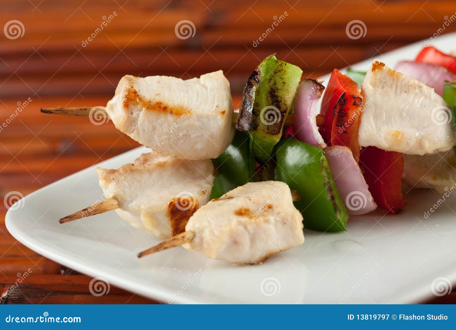 Cubed Chicken Kabobs Plate Closeup Stock Image - Image of grill ...