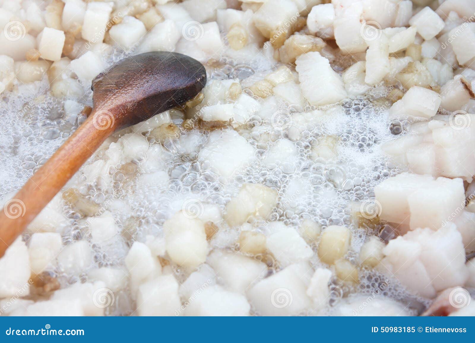 Cubed Pork Fat Being Rendered Stock Image - Image of rinds, rendering ...