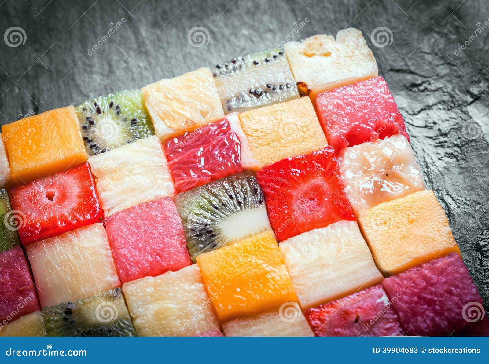 Cubed Tropical Fruit Arranged in a Square Stock Image - Image of ...