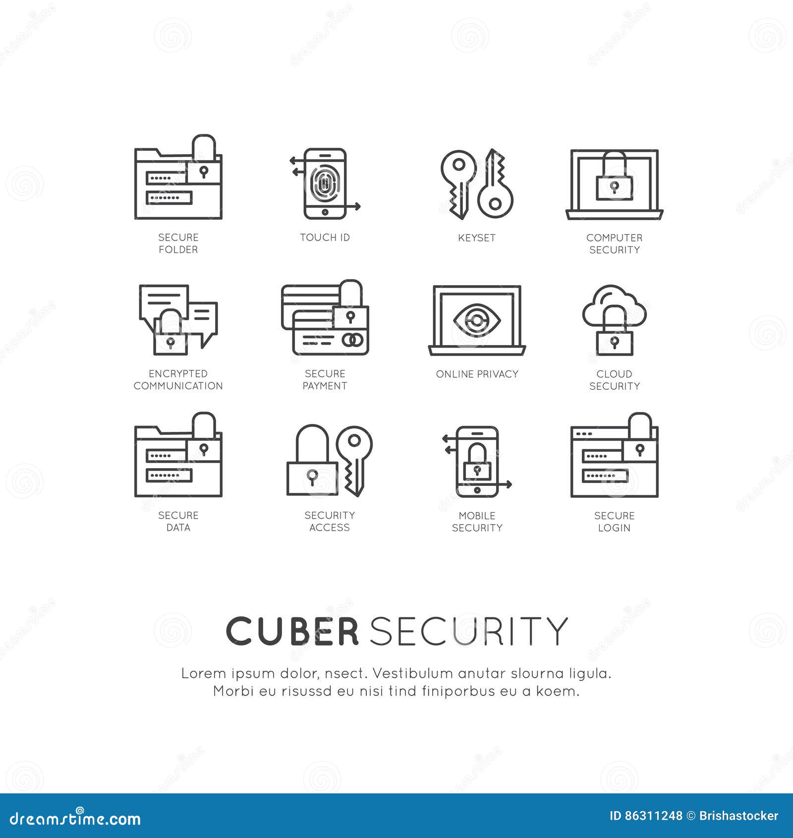 Logo Of Cuber Security, Secure Access, Encrypted Communication, Network ...