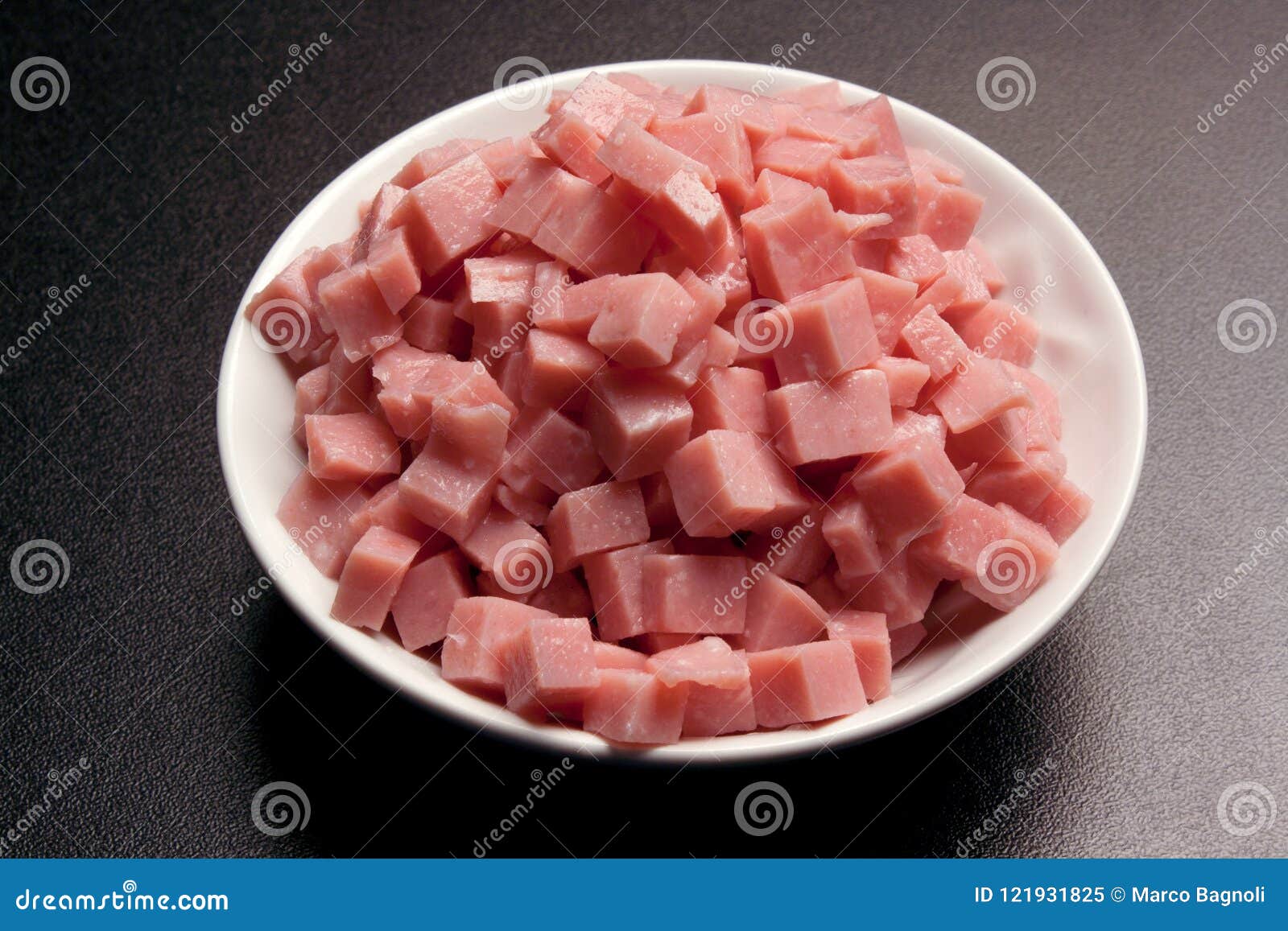 Cubes of baked ham stock image. Image of pile, green - 121931825