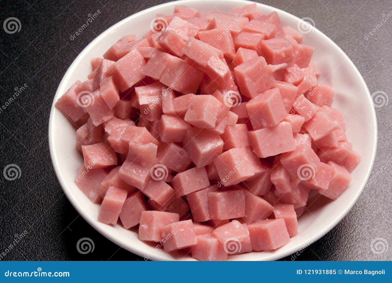 Cubes of baked ham stock image. Image of kitchen, chalkboard - 121931885