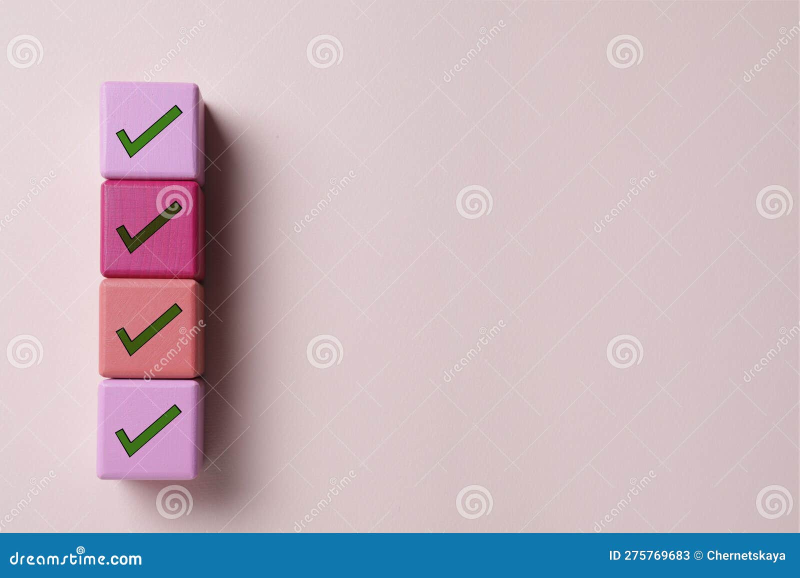 Cubes with Check Marks on Beige Background, Top View. Space for Text ...