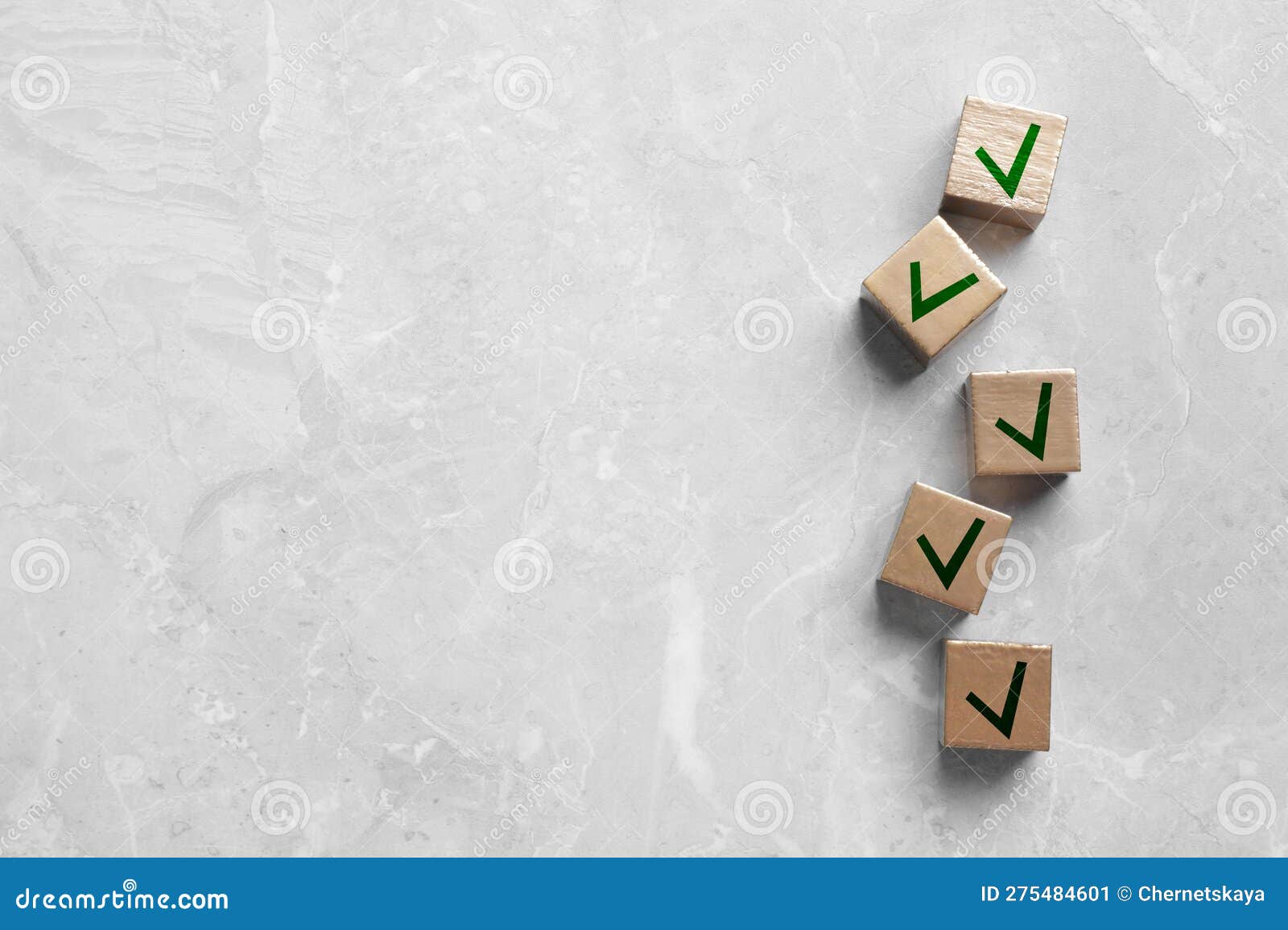 Cubes with Check Marks on Light Grey Table, Flat Lay. Space for Text ...