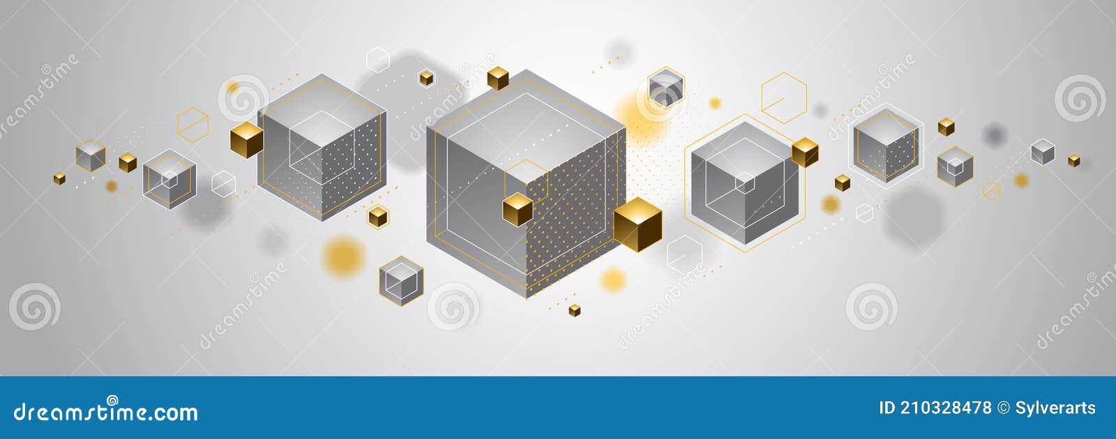 Cubes Cluster with Golden Elements Lines and Dots Vector Abstract ...