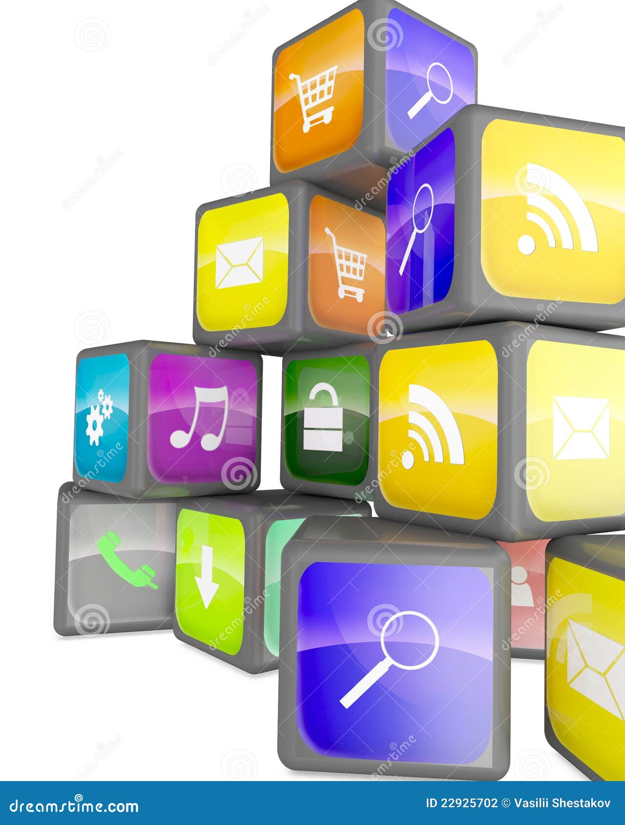 Cubes with Color Application Icons Stock Illustration - Illustration of ...