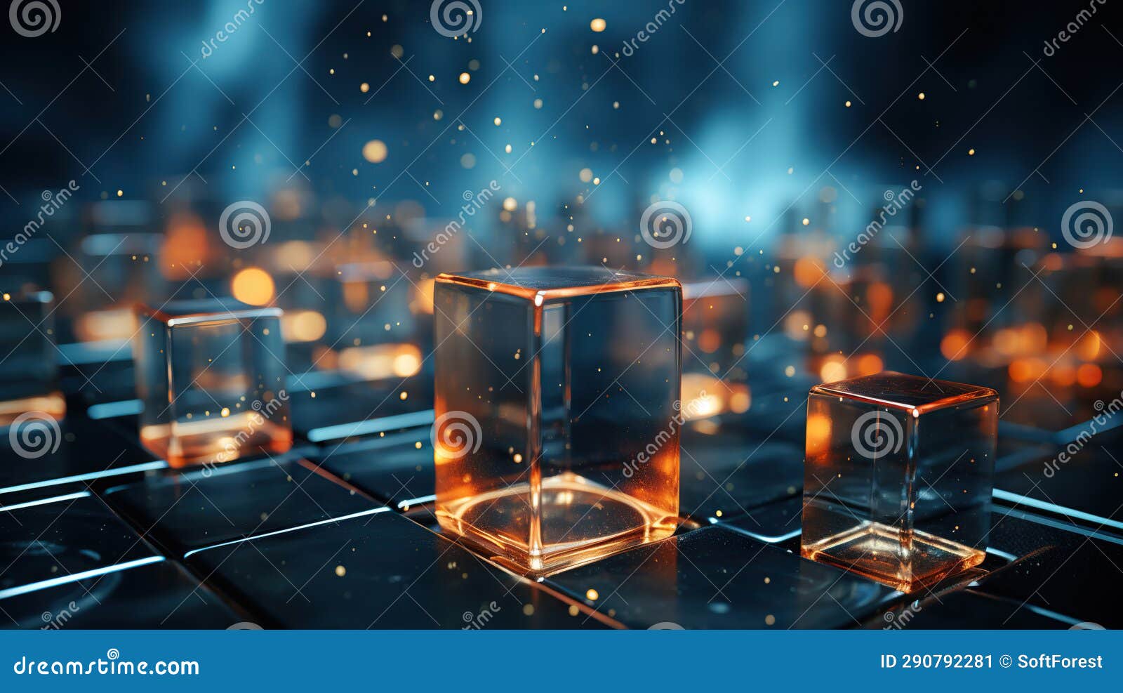 Cubes Connected in Dark Space. Partner and Networking Design. Internet ...