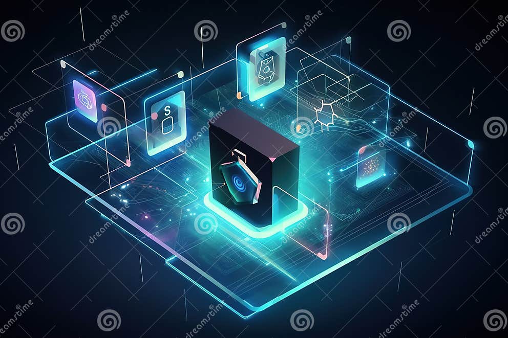 Cubes with Cyber Blue Particles Stuck Around it. Generative AI Stock ...