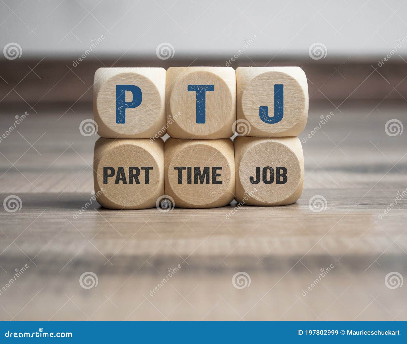 Cubes or Dice with Acronym PTJ for Part Time Job on Wooden Background ... Cubes or Dice with Acronym PTJ for Part Time Job on Wooden Background ...