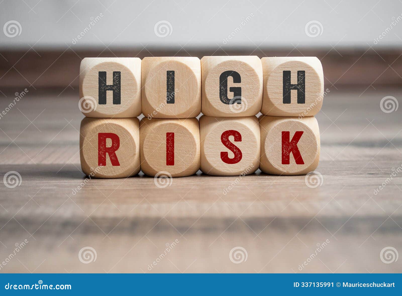 Cubes, Dice or Blocks with High Risk and Low Risk on Wooden Background ...