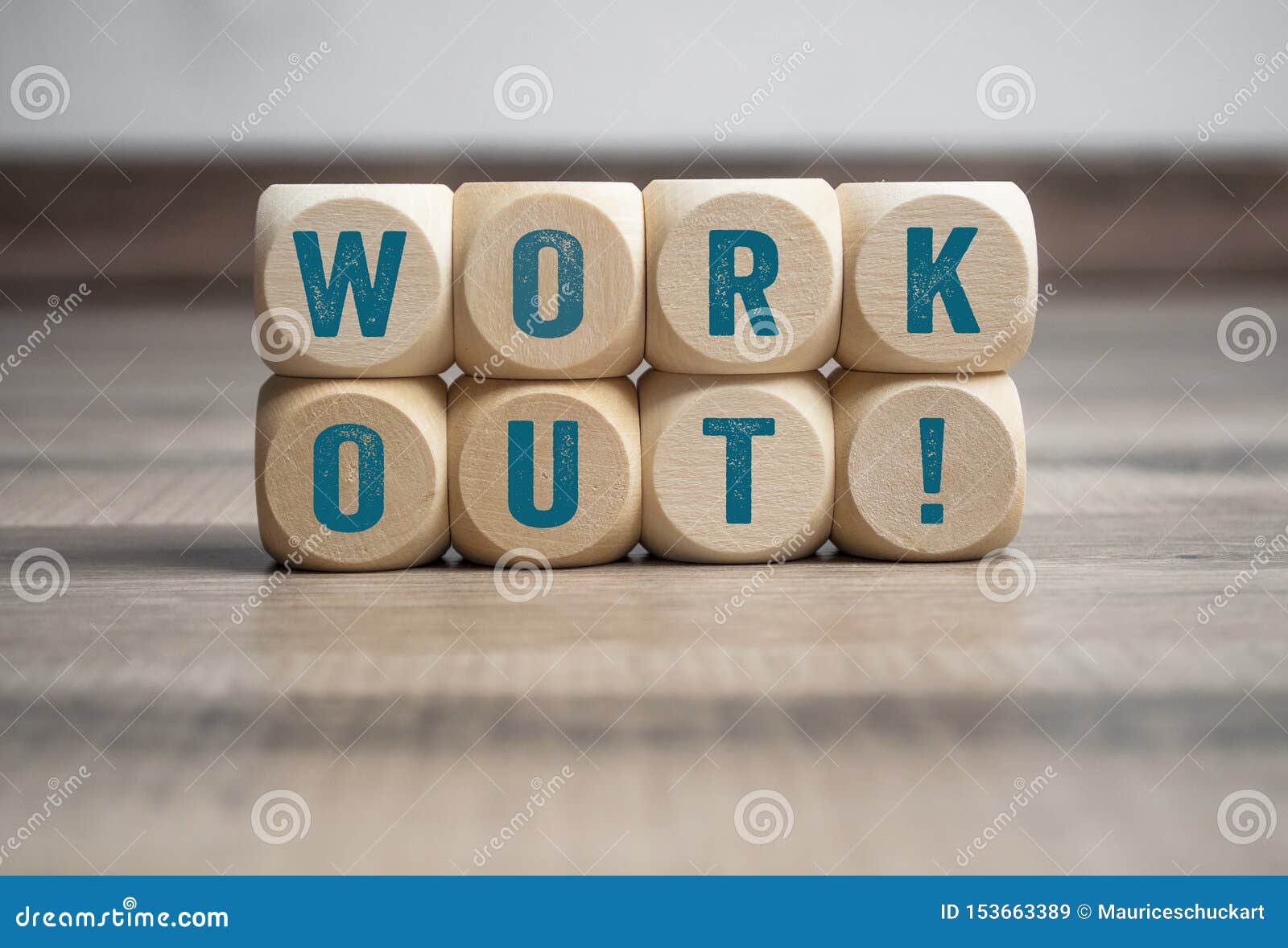 Cubes and Dice with Message Workout on Wooden Background Stock Image ...