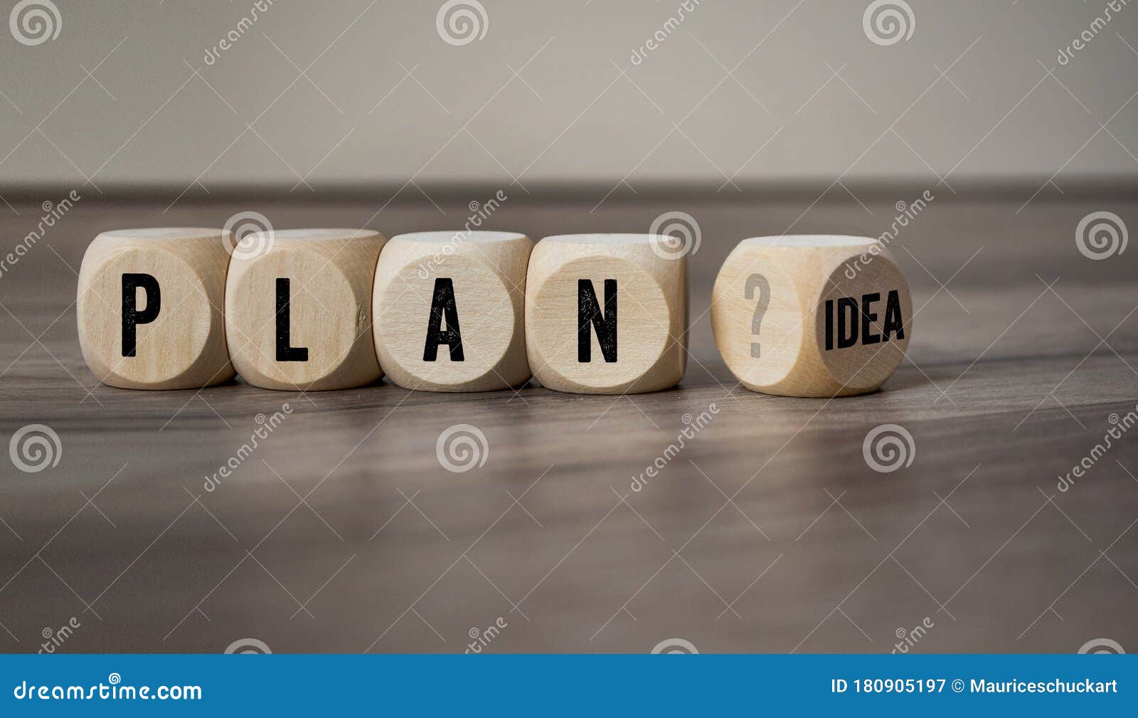 Cubes and Dice with Plan and Idea on Wooden Background Stock Image ...