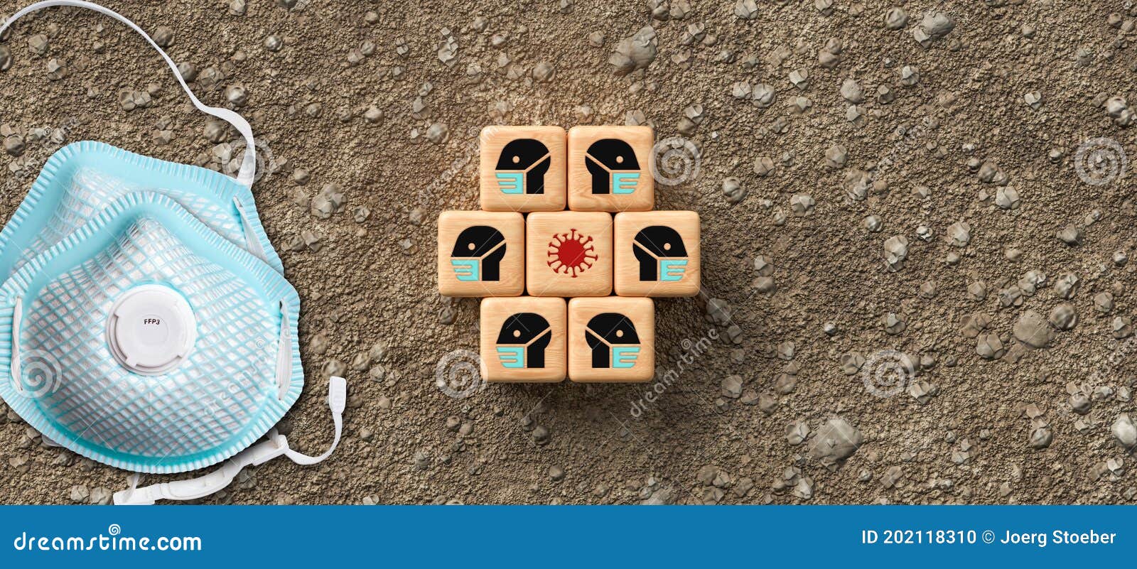 Cubes with Facemasks Surrounding a Cube with a Virus Icon Stock Photo ...