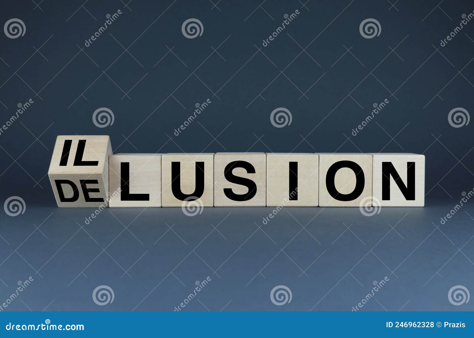 Cubes Form Words Illusion or Delusion. Mind Perception Concept Stock ...