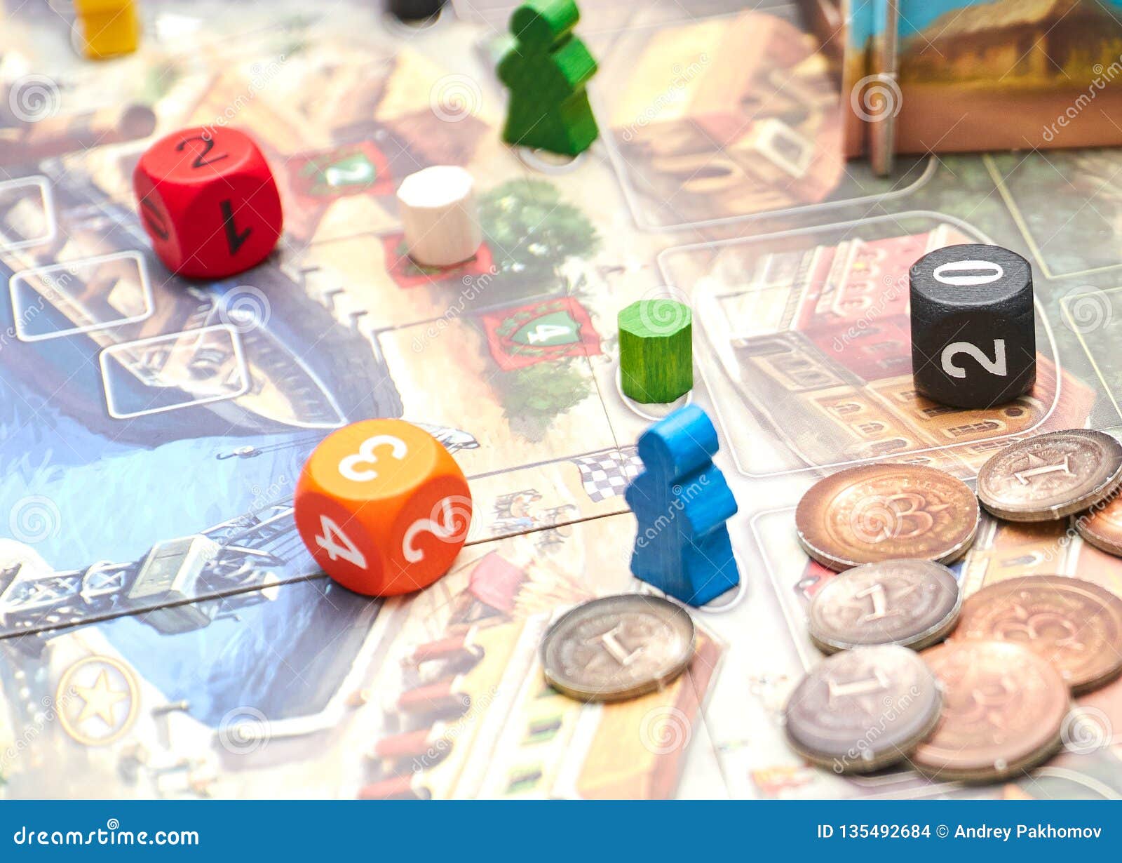 Cubes with the Game on the Table. Themed Board Games. Vertical View of ...