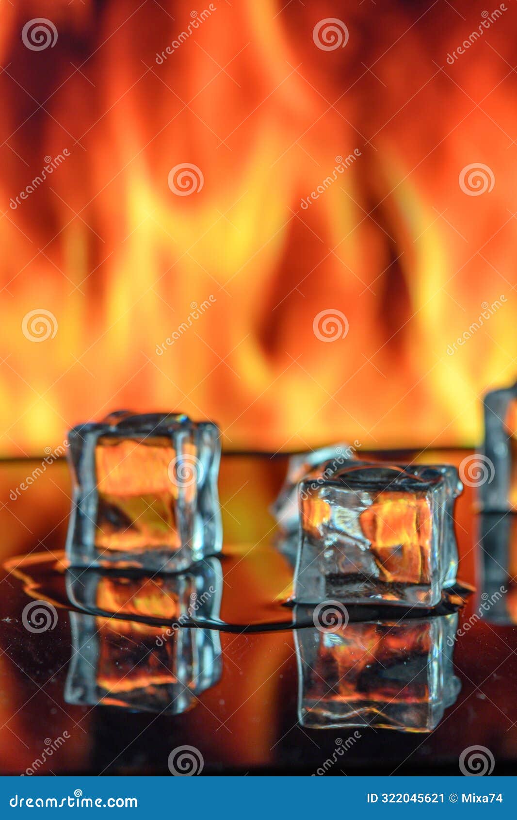 Three Ice Cubes Against the Background of Fire, Fire and Ice, Place ...