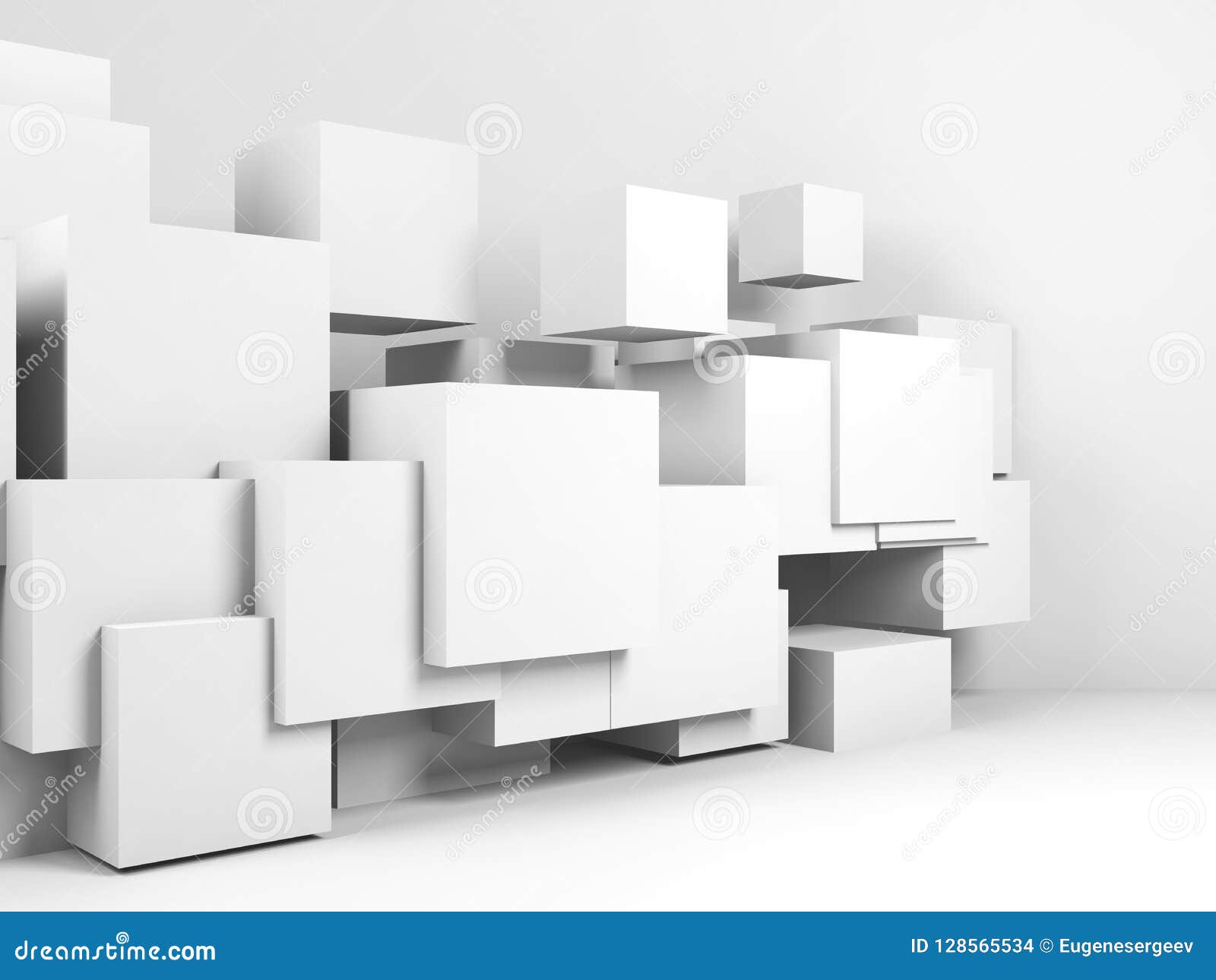 Cubes Installation in Empty Room. 3d Render Stock Illustration ...