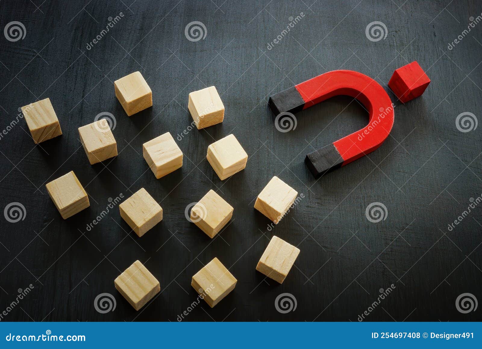 Cubes, a Magnet and One Red Cube. Charismatic Leadership. Stock Photo ...