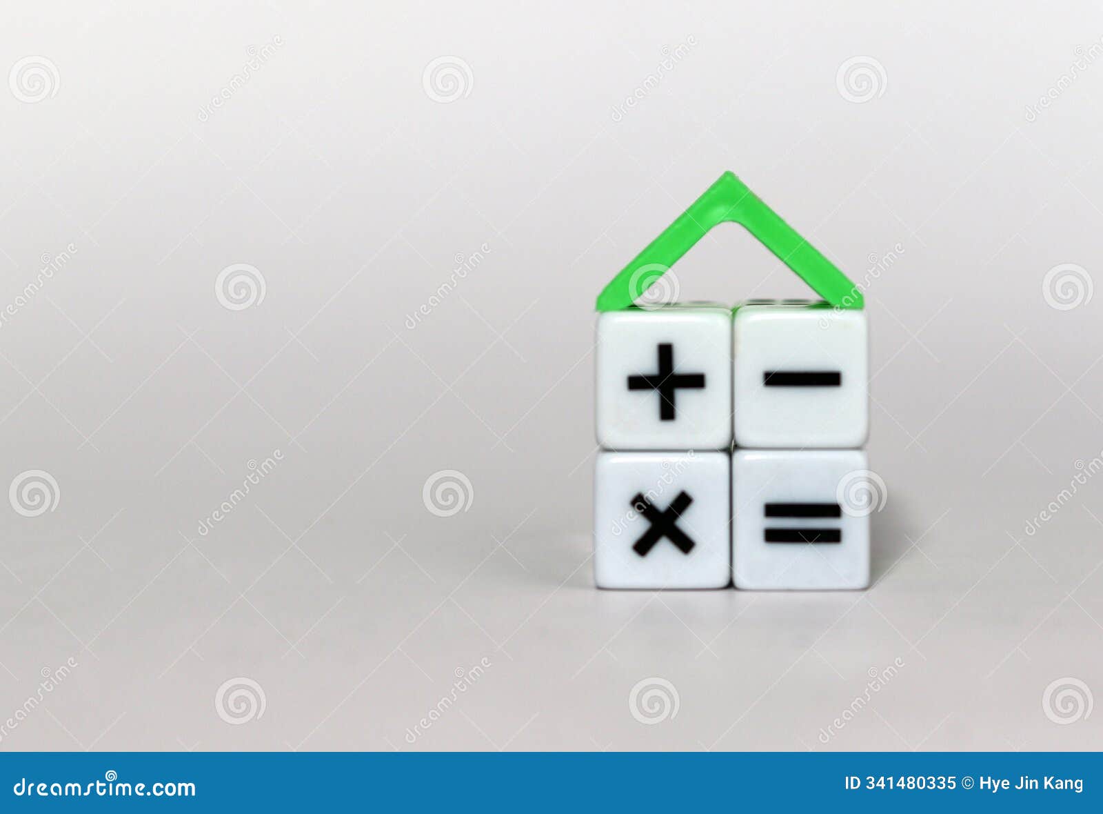 4 Cubes with Math Symbols and a Triangular Roof. Stock Image - Image of ...
