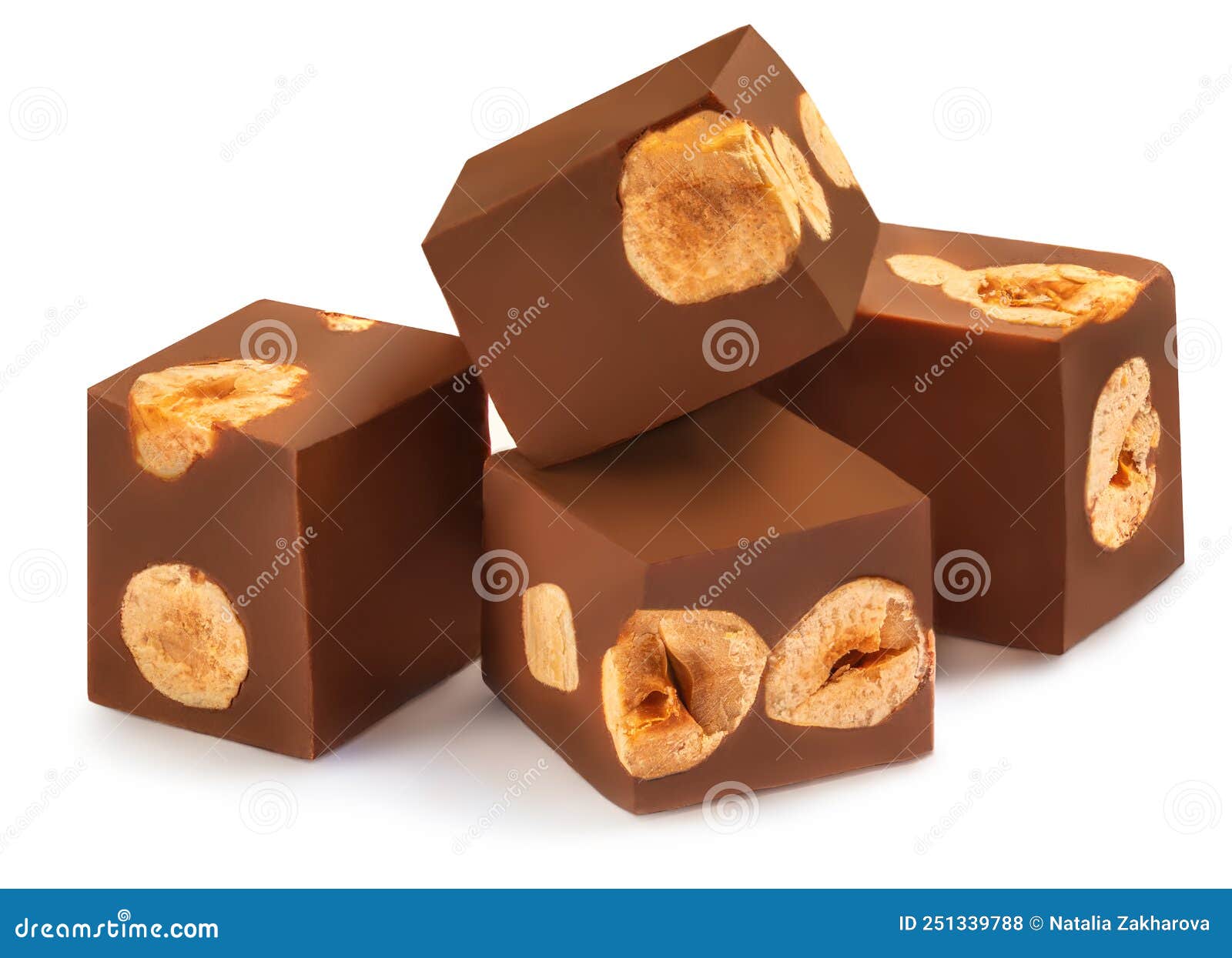 Cubes of Milk Chocolate Bar with Nuts Isolated on White Background ...