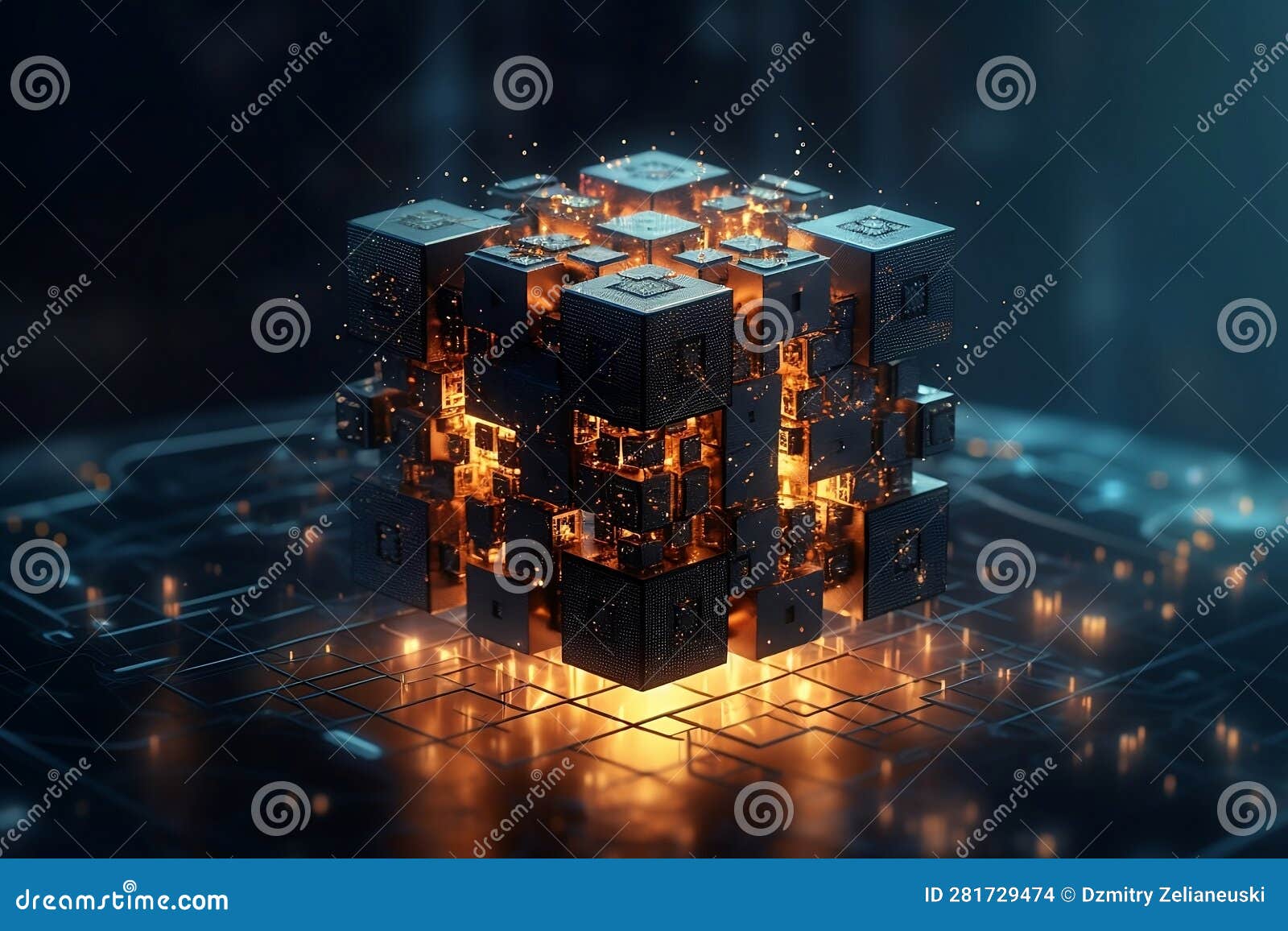 Cubes in the Night. Generative AI. Stock Illustration - Illustration of ...