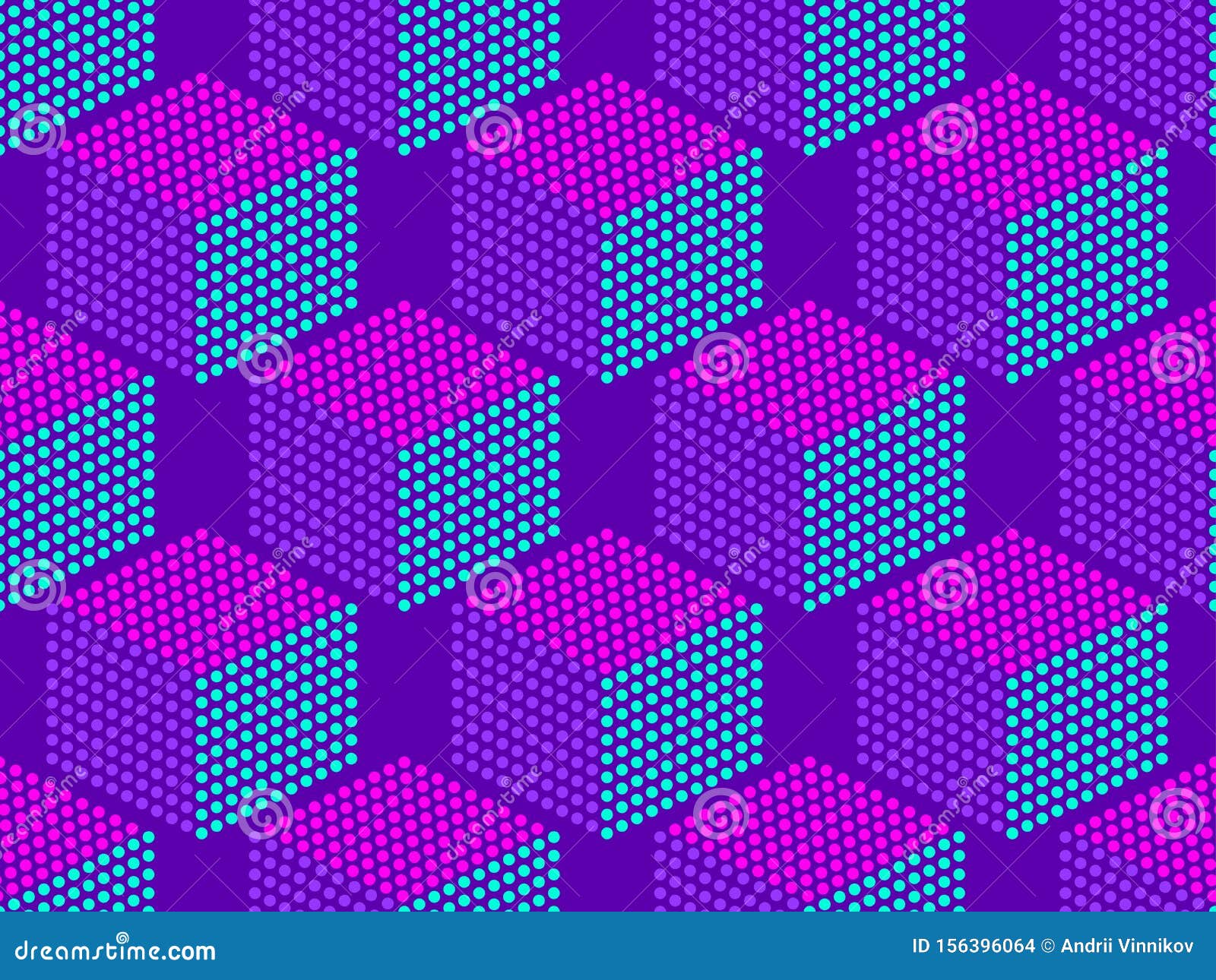 Cubes Pop Art Seamless Pattern in Purple. Dotted Geometric Shape ...