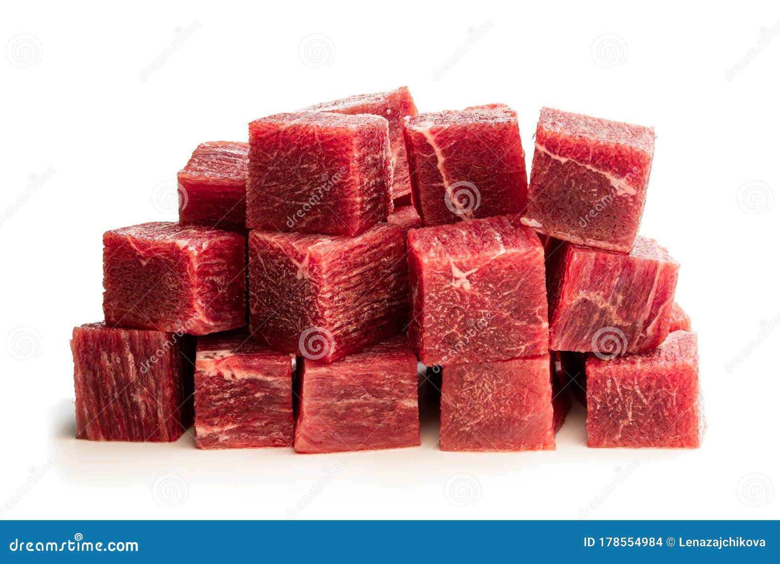 Cubes of Raw Beef Meat Isolated on White Stock Photo - Image of beef ...