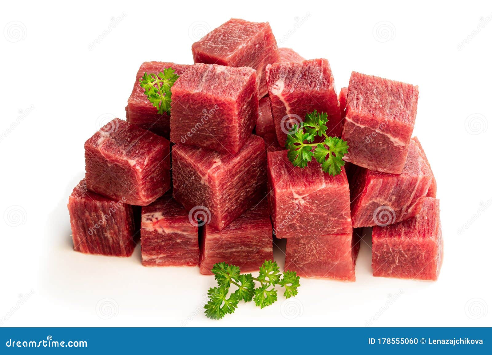 Cubes of Raw Beef Meat Isolated on White Stock Photo - Image of ...