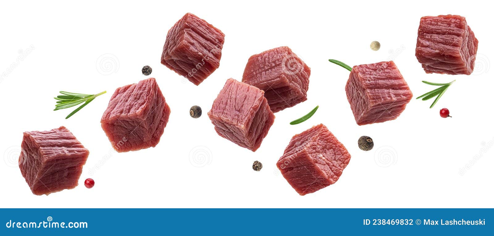 Cubes of Raw Beef Meat Isolated on White Background Stock Photo - Image ...