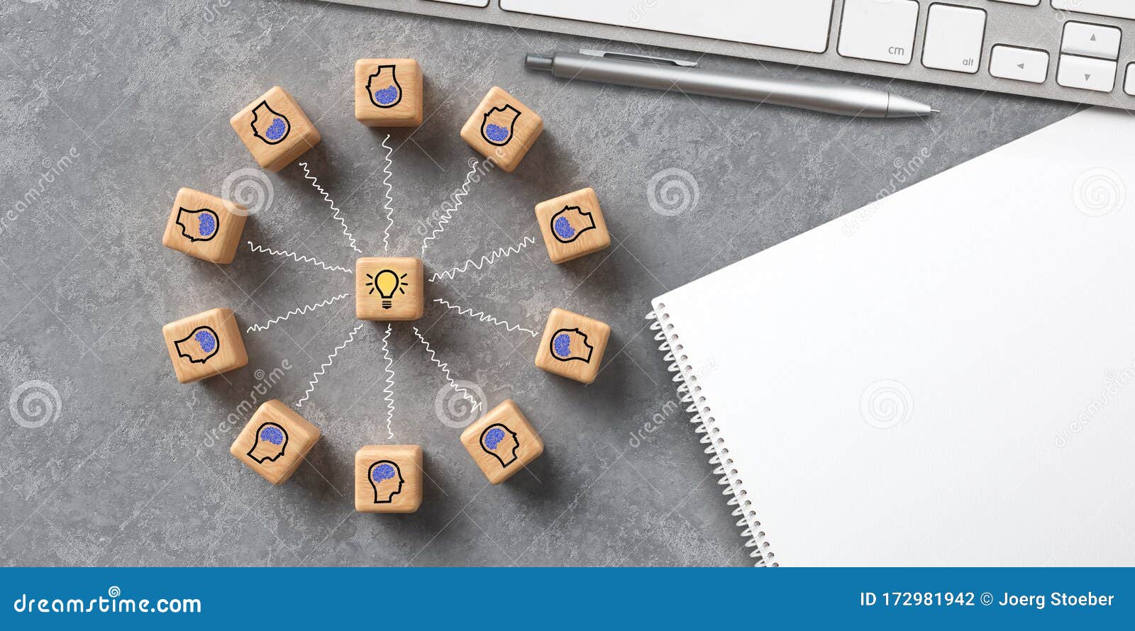 Cubes Showing a Brainstorming Session at a Modern Computer Workspace ...