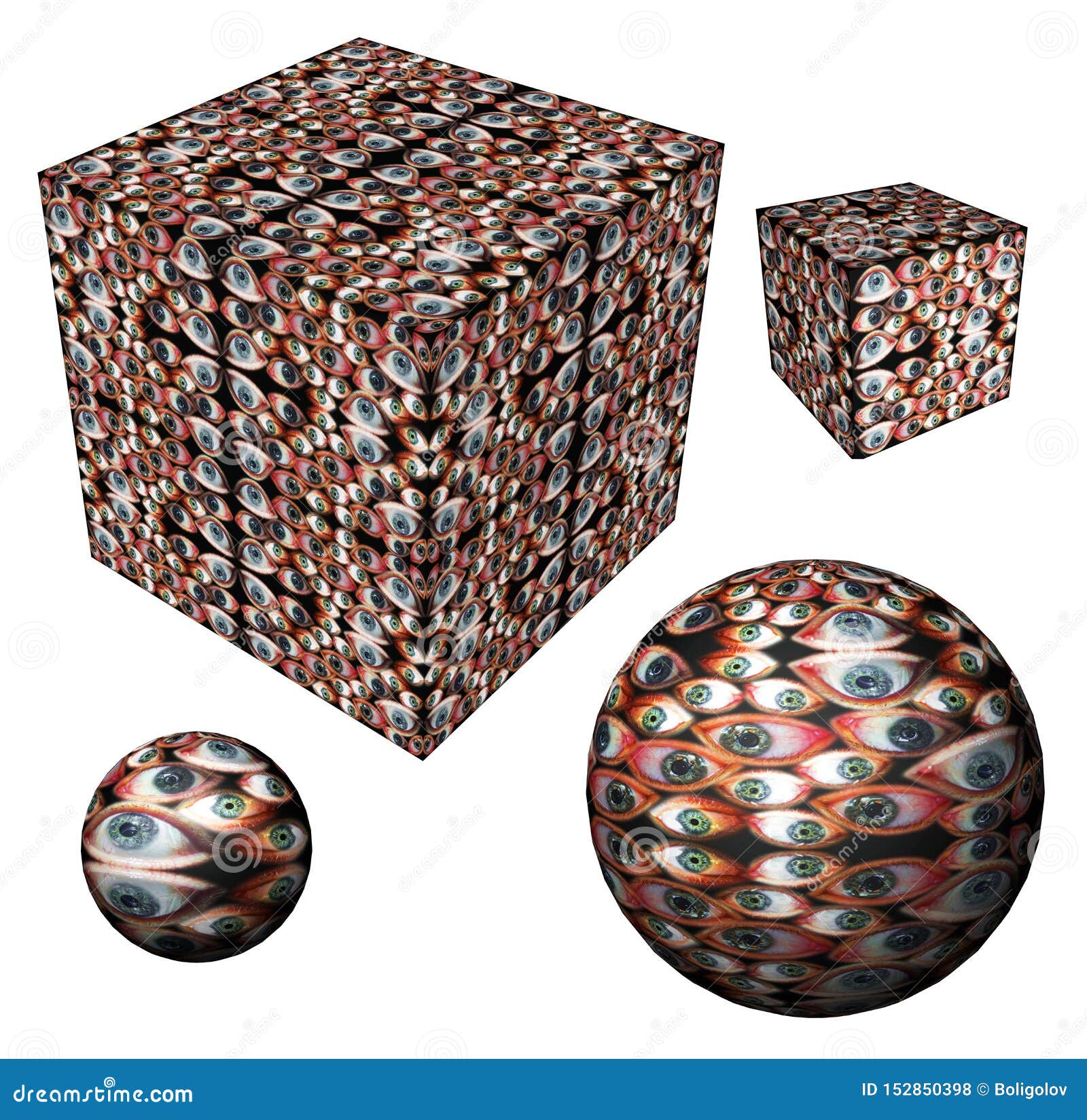 Cubes and Spheres from Human Eyes on White Background Stock ...