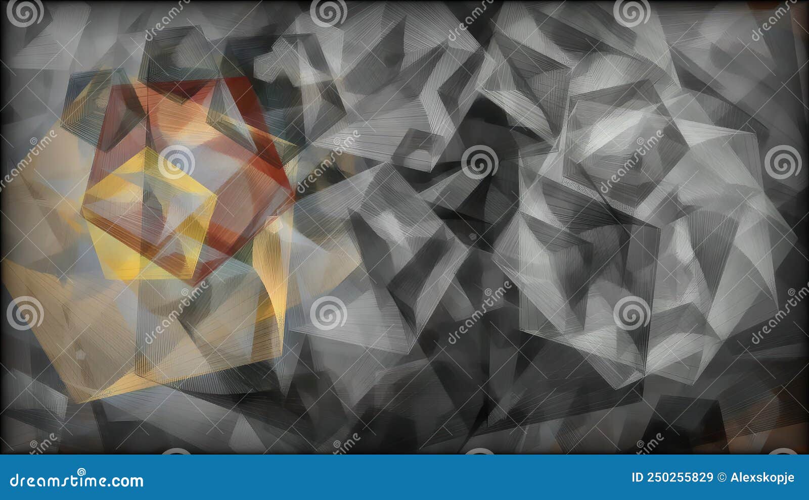 Cubes and Triangles Hand Draw Digital Art Stock Illustration ...