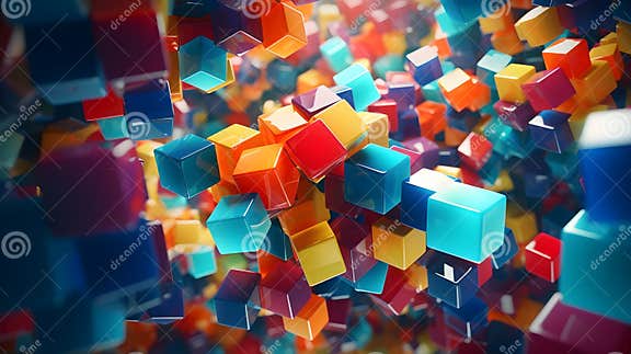 Cubes of Vibrant Colors Stack and Interlock Stock Illustration ...