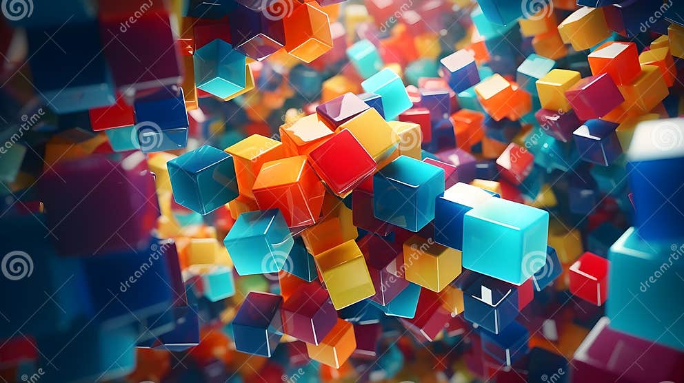 Cubes of Vibrant Colors Stack and Interlock Stock Illustration ...
