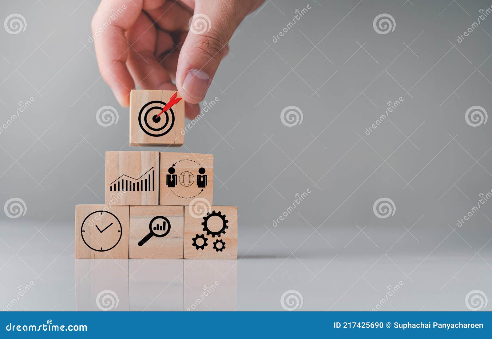 Cubes Wooden Stack on Table Gray the Hand is Picking Up Blocks on Top ...