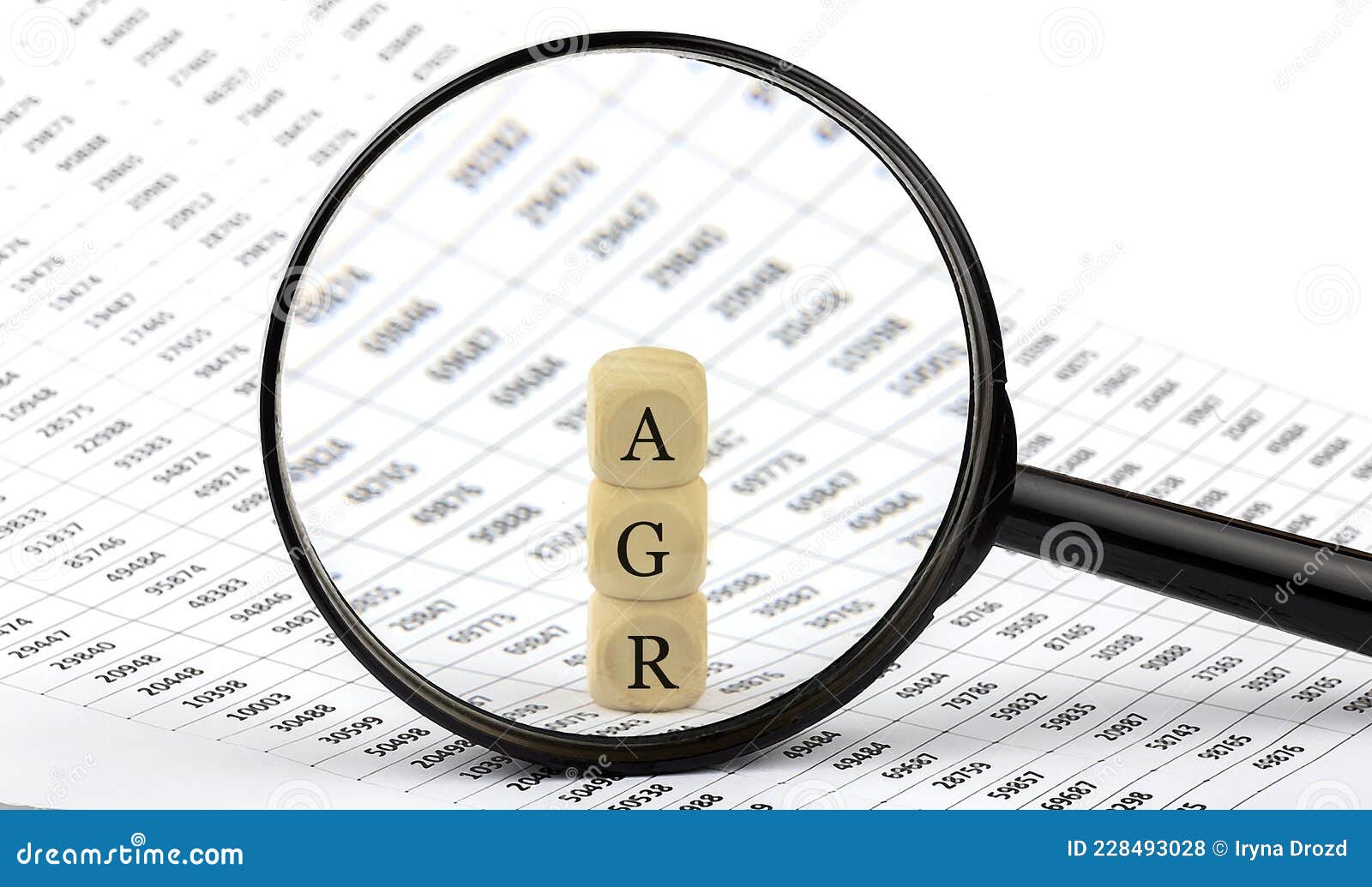 Cubes with the Word AGR through Magnifier on the Chart Stock Photo ...