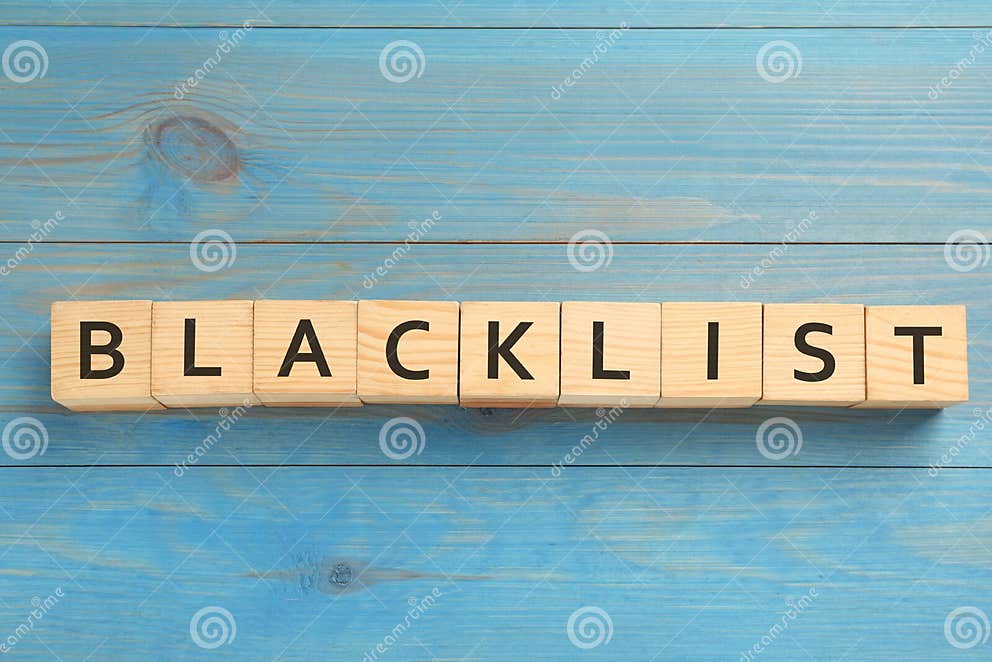 Cubes with Word Blacklist on Turquoise Wooden Background, Flat Lay ... Cubes with Word Blacklist on Turquoise Wooden Background, Flat Lay ...