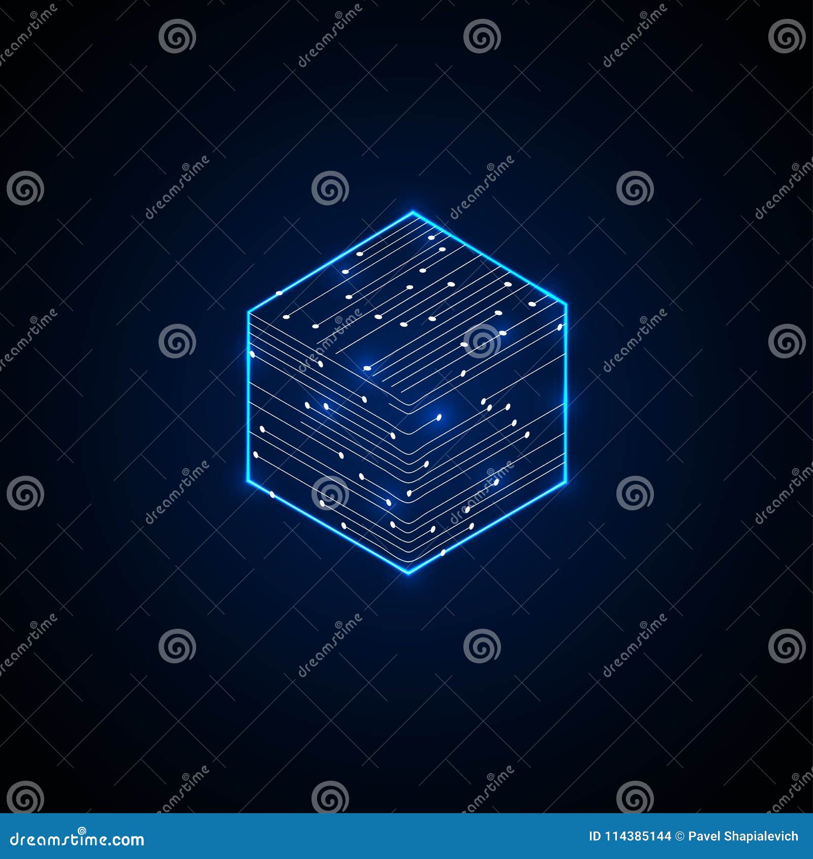 Cubic blue microcircuit stock illustration. Illustration of vector ...