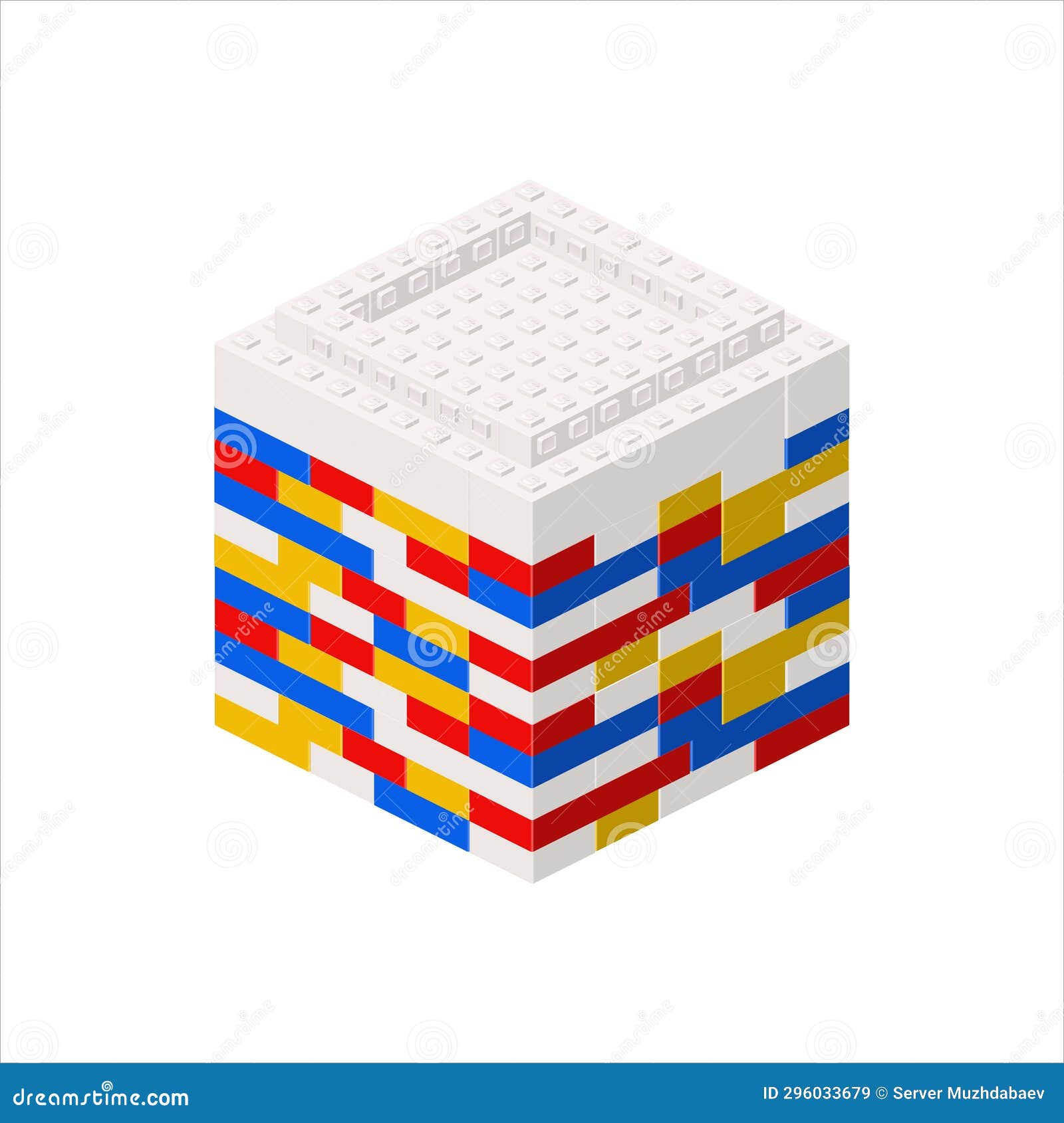 Cubic Building Made of Colored Plastic Blocks. Vector Stock ...
